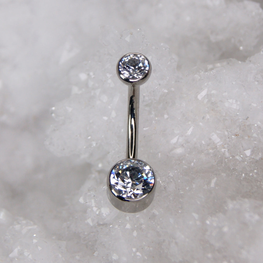 Industrial Strength navel curve belly bar with clear Swarovski UK ...