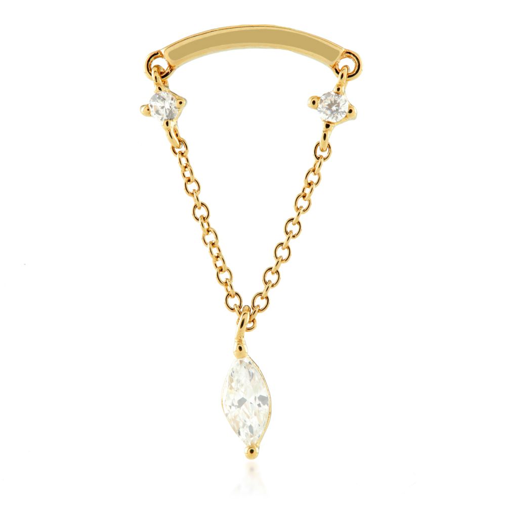 Tish Lyon - 14K Gold Internal Hanging Chain with Marquise Gem ...